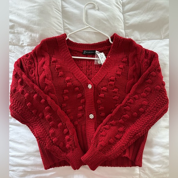 New York & Company | Sweaters | Red Cable Knit Cardigan | Poshmark